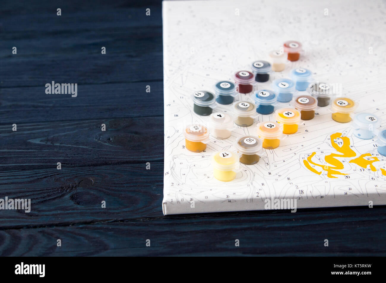 watercolor and coloring by numbers. painting on canvas by numbers Stock ...