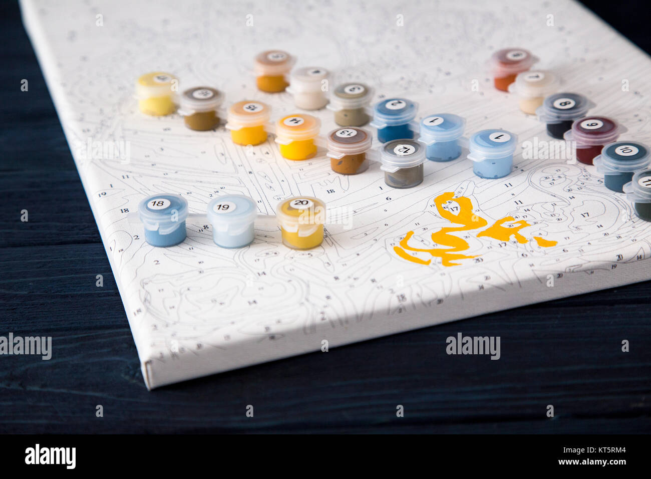 watercolor and coloring by numbers. painting on canvas by numbers Stock ...