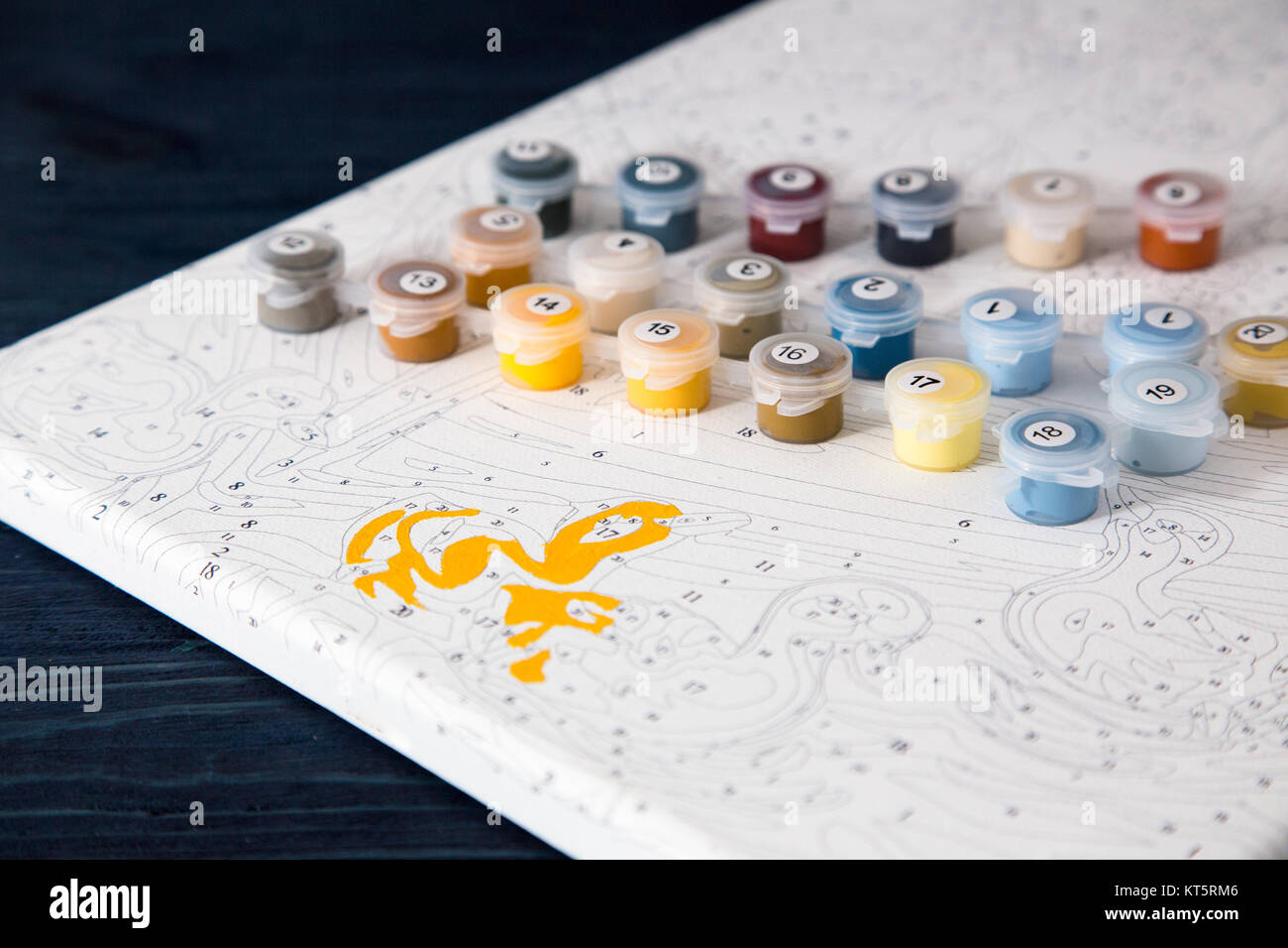 watercolor and coloring by numbers. painting on canvas by numbers Stock ...