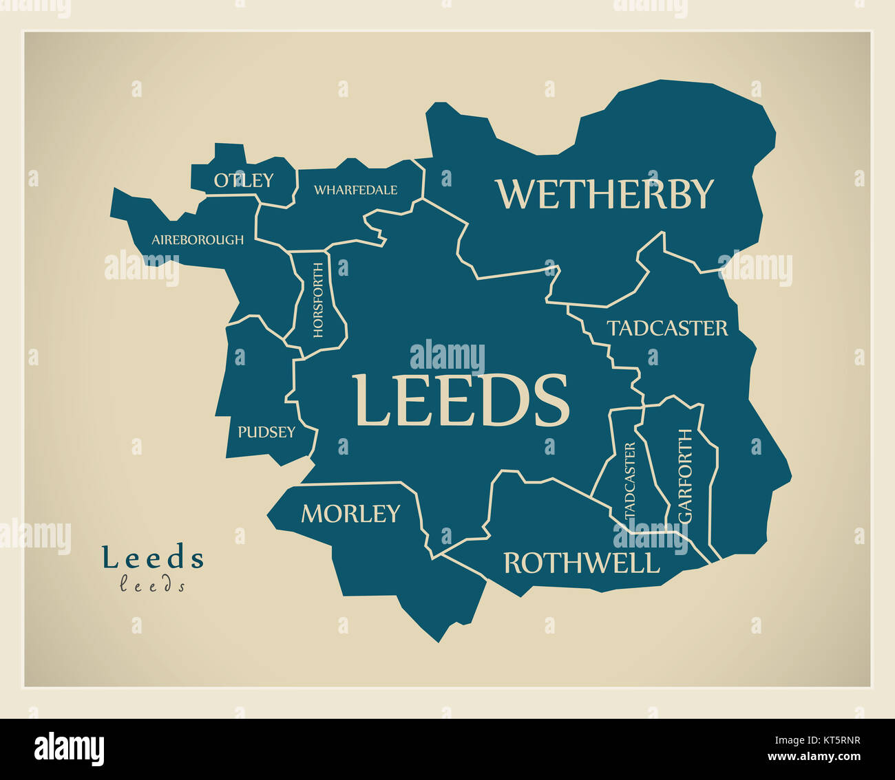 Modern City Maps - Leeds with labelled boroughs England illustration ...