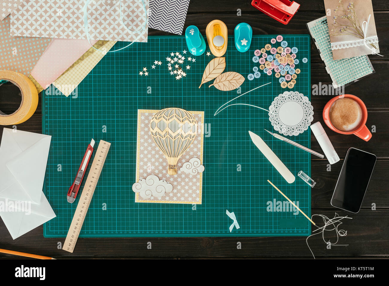 Top view of handmade scrapbooking postcard on a table Stock Photo - Alamy