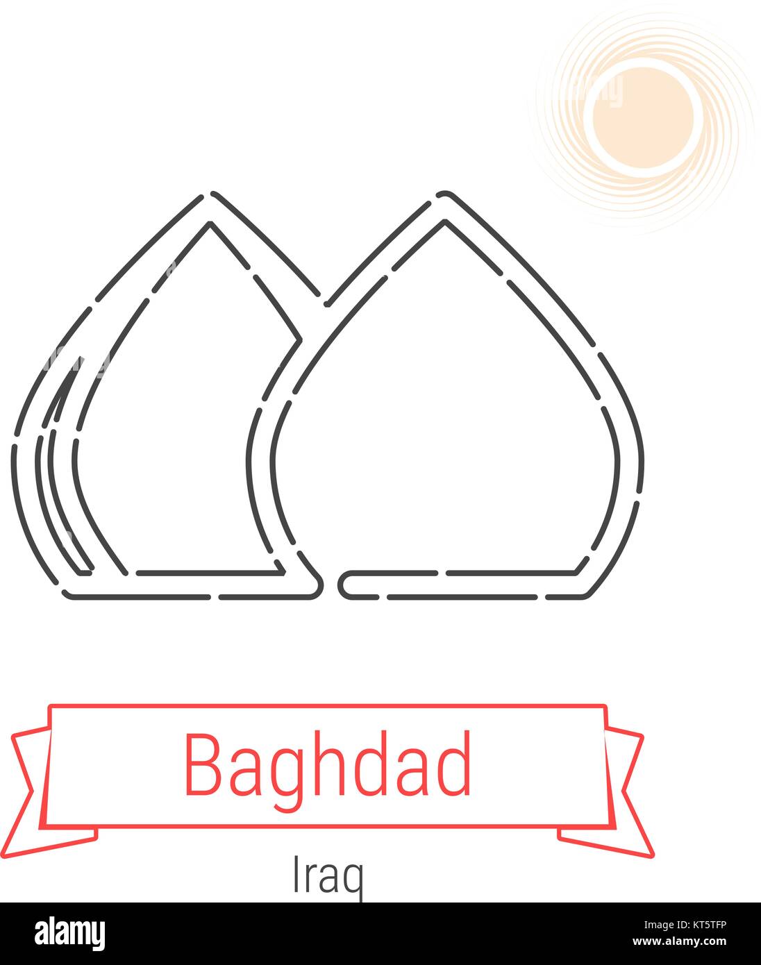 Baghdad, Iraq Vector Line Icon with Red Ribbon Isolated on White ...