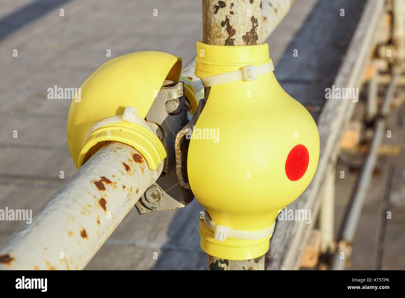 Detail of a steel scaffolding joint on construction site, Construction ...