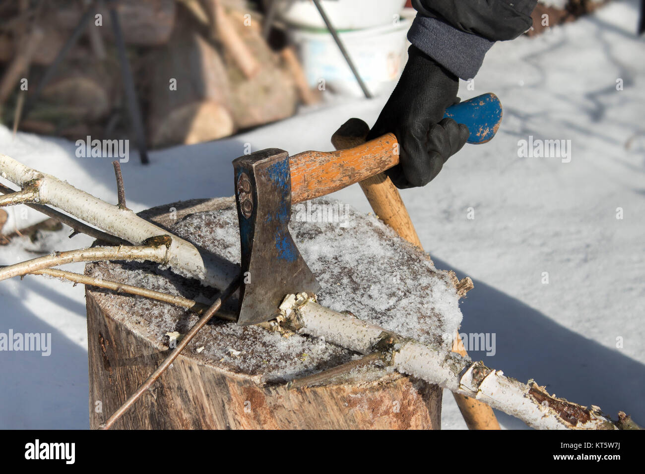 ax. device for chopping trees. preparing firewood Stock Photo - Alamy