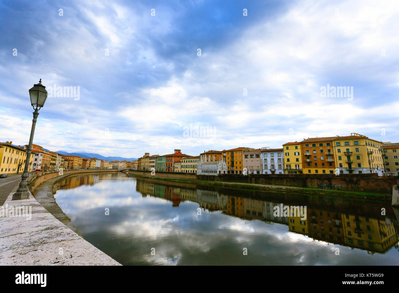 Pisa view. Buildings along Arno river. Italian landmark, Tuscany Stock ...