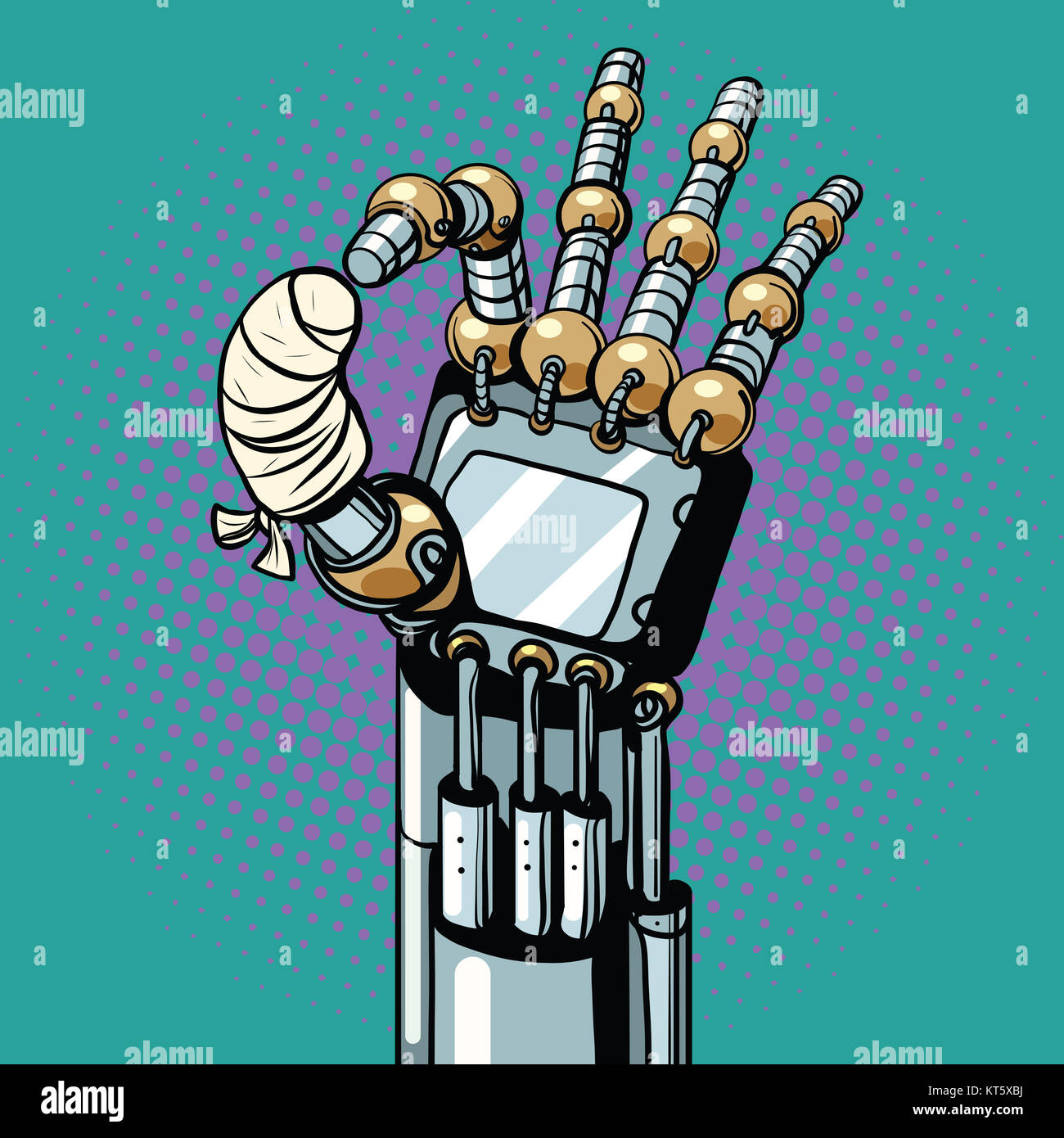 Robot OK okay gesture hand broken bandaged finger Stock Photo - Alamy