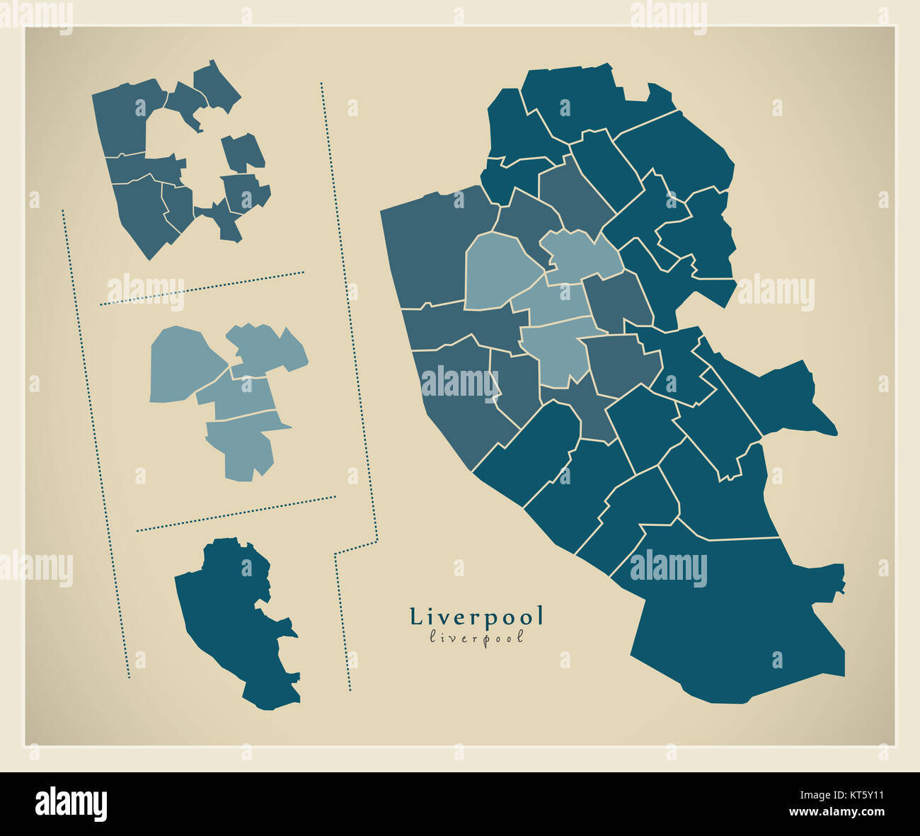 Modern City Map - Liverpool complete borough overview illustration ...