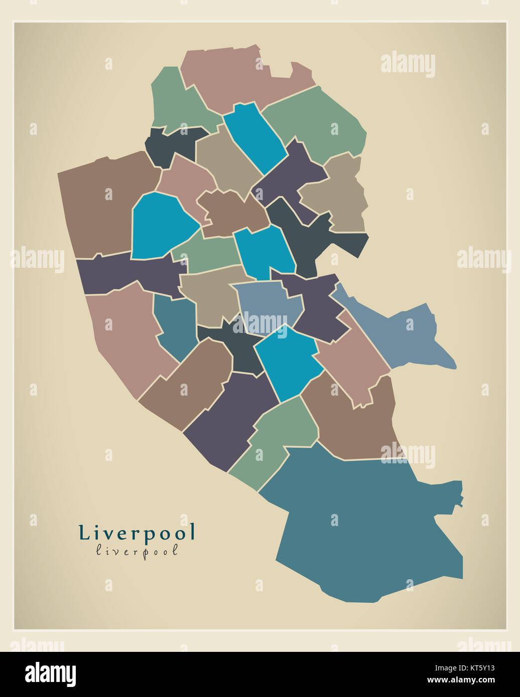 Modern City Map - Liverpool with coloured boroughs illustration Stock ...
