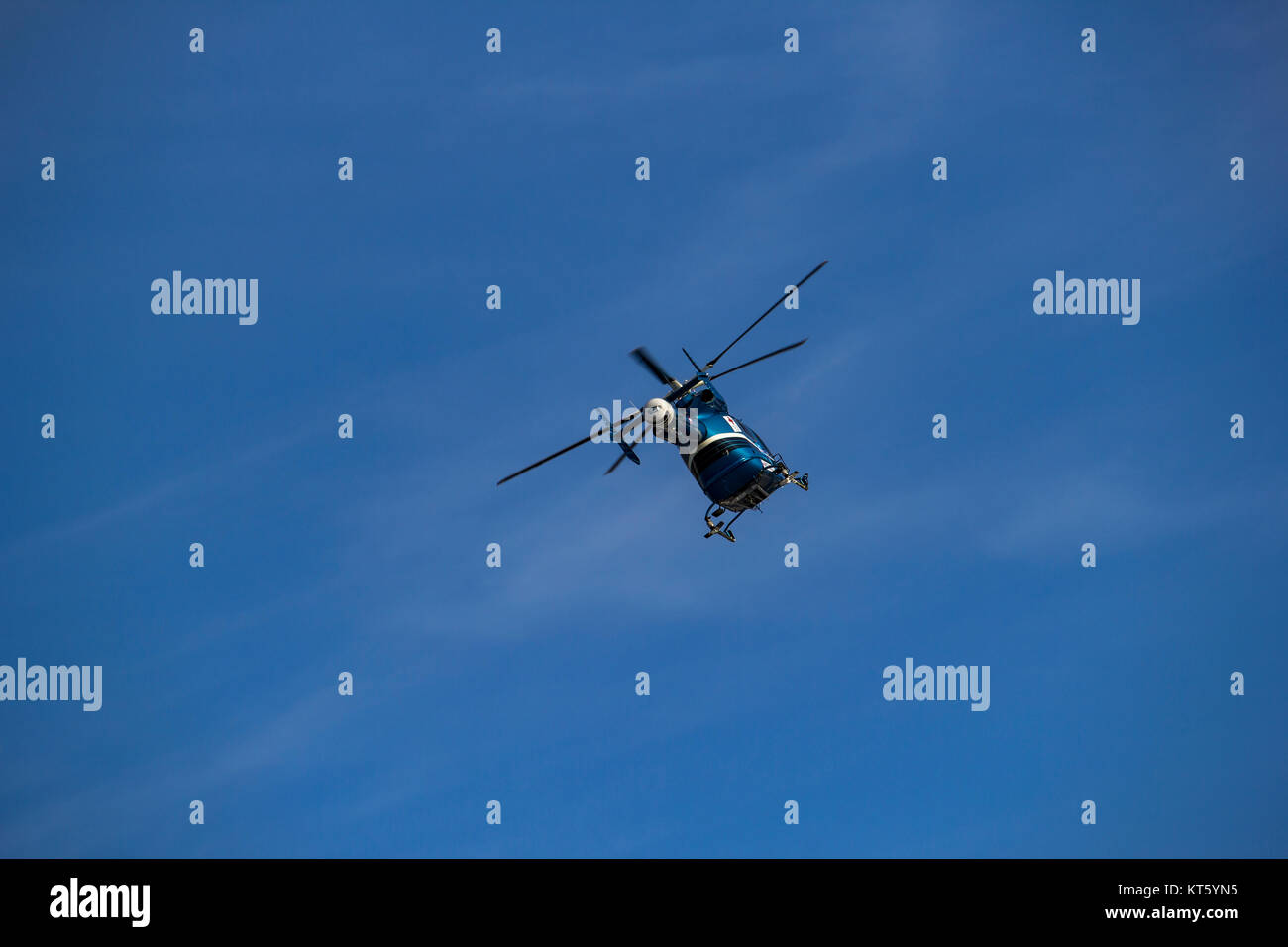 a rescue helicopter from diagonally behind in flight Stock Photo - Alamy