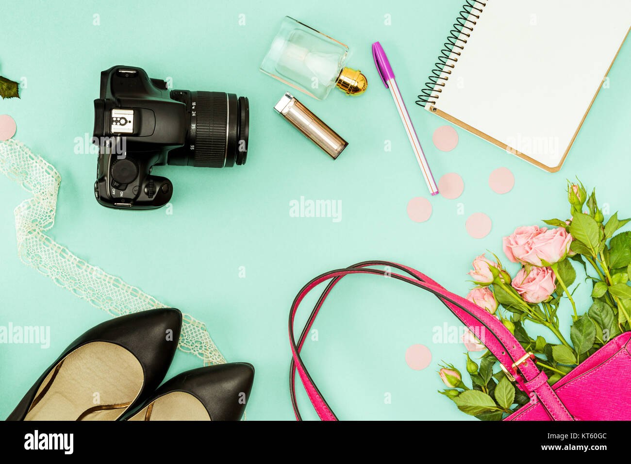 The female personal items on desktop Stock Photo - Alamy