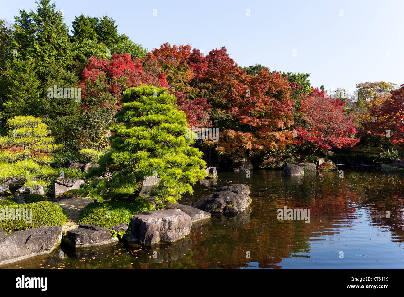 Japanese garden with autumn scene Stock Photo - Alamy