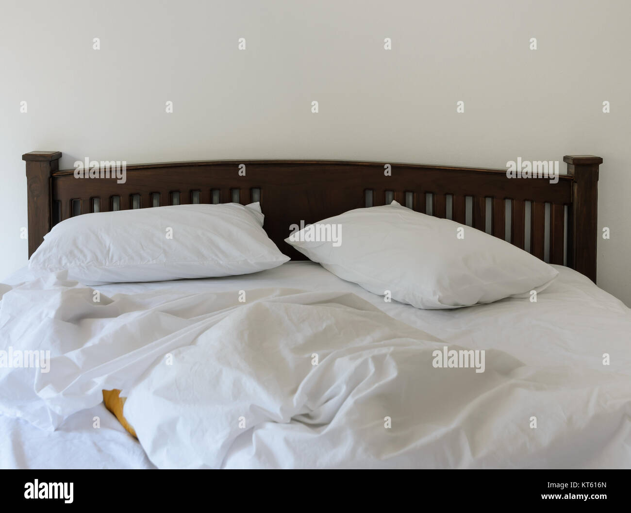 Morning view of an unmade bed Stock Photo - Alamy
