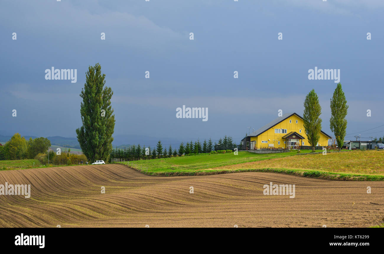 Biei, Japan - Oct 2, 2017. A rural house in Biei, Hokkaido, Japan. Biei ...