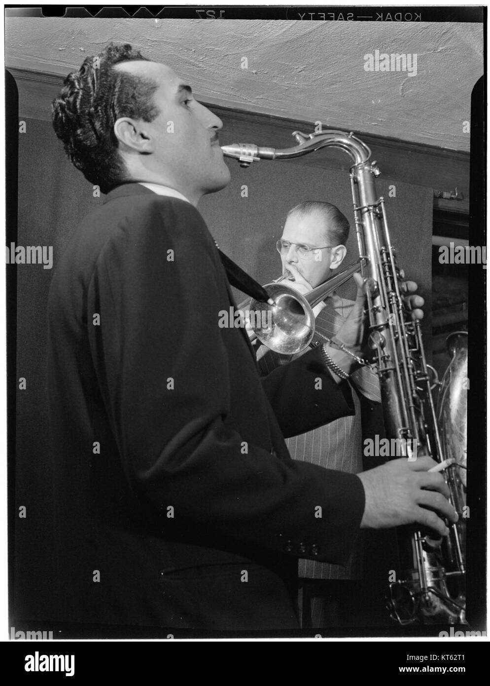 This portrait from April 1947 shows jazz musicians Bill Harris and ...