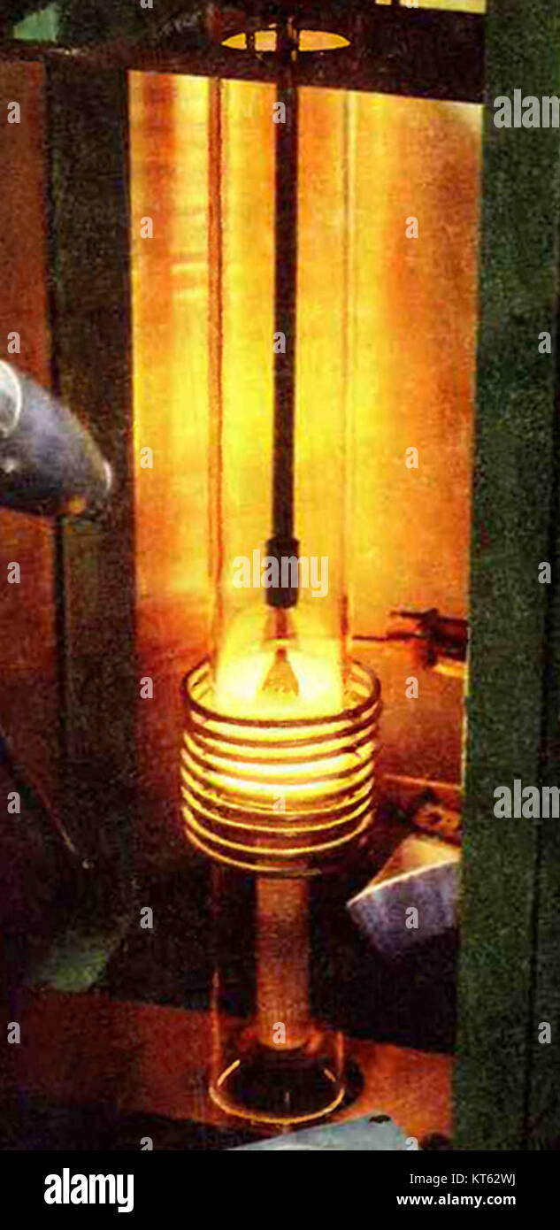 This close-up image shows silicon crystals grown using the Czochralski ...