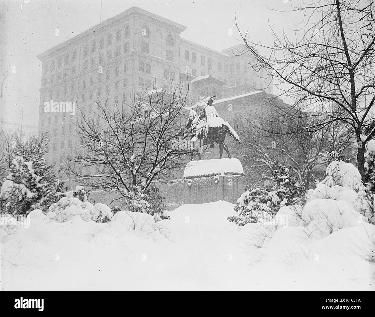 A historic photograph of Washington, D.C. taken during a snowfall. The ...