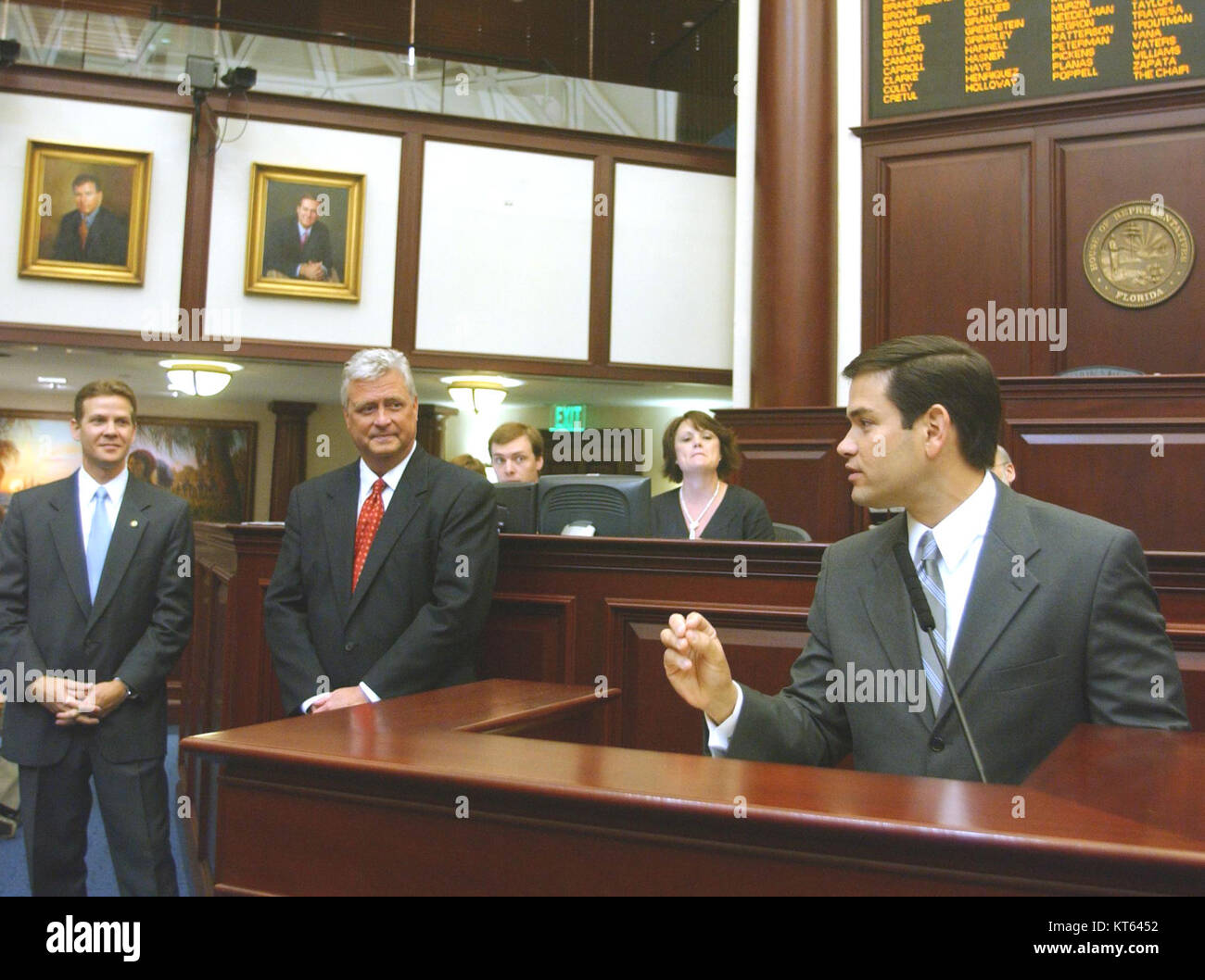 A photograph capturing Speaker-designate Rubio praising Speaker Allan ...