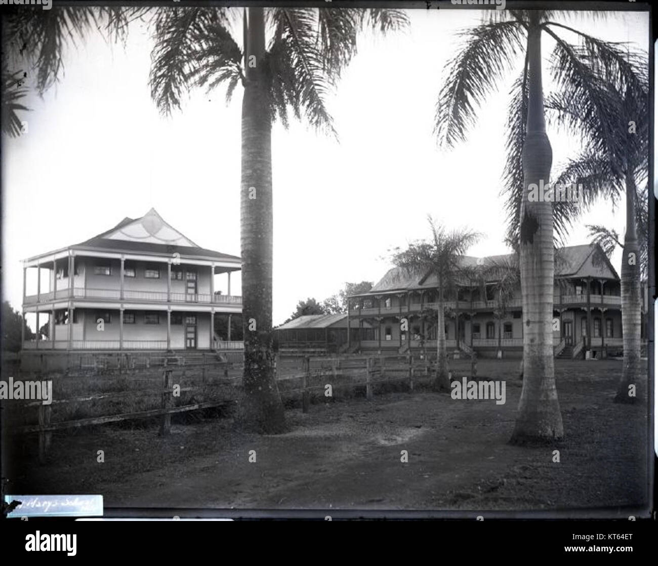 A historical photograph of St. Mary's School in Hilo, Hawaii, captured ...