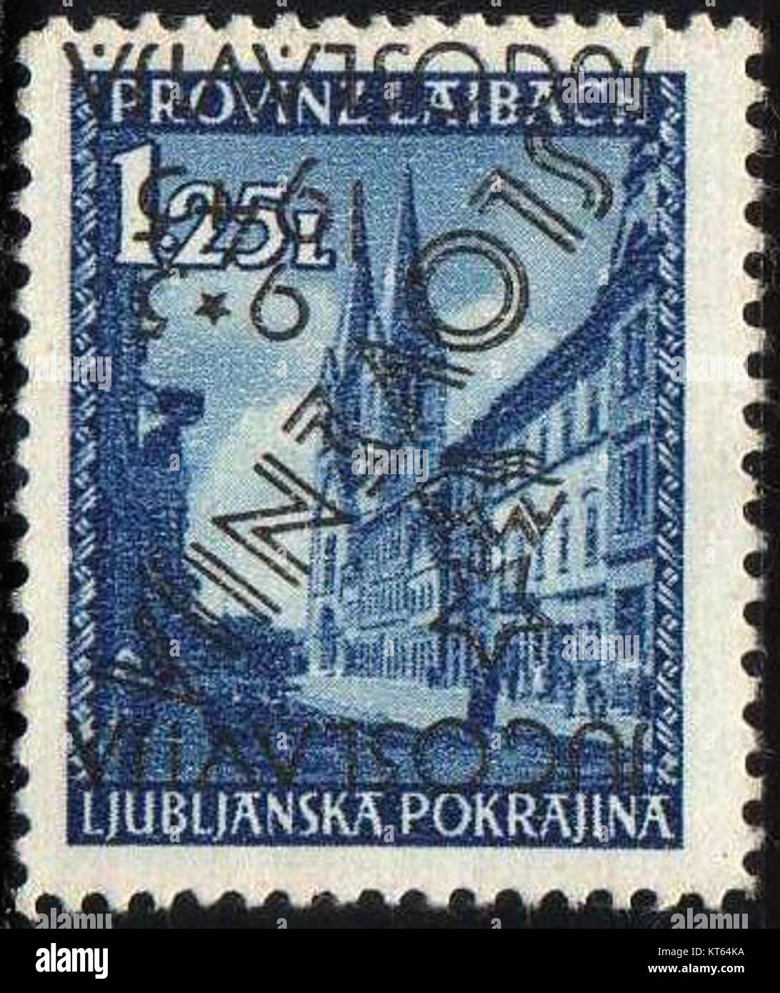 This 1945 stamp from Ljubljana, Slovenia, features the Michel 81 design ...