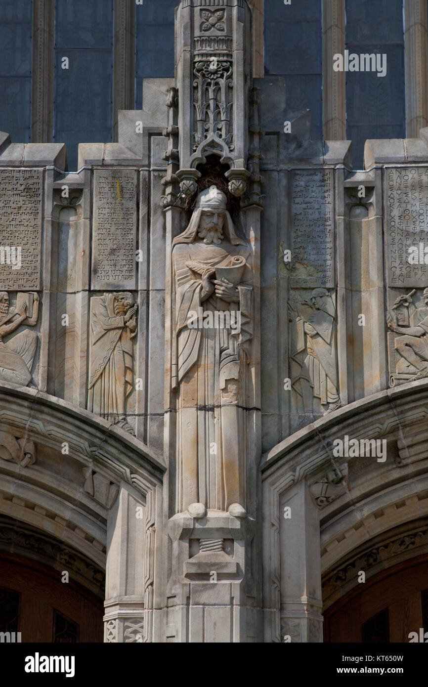 The Sterling Library is located at Yale University and features a ...