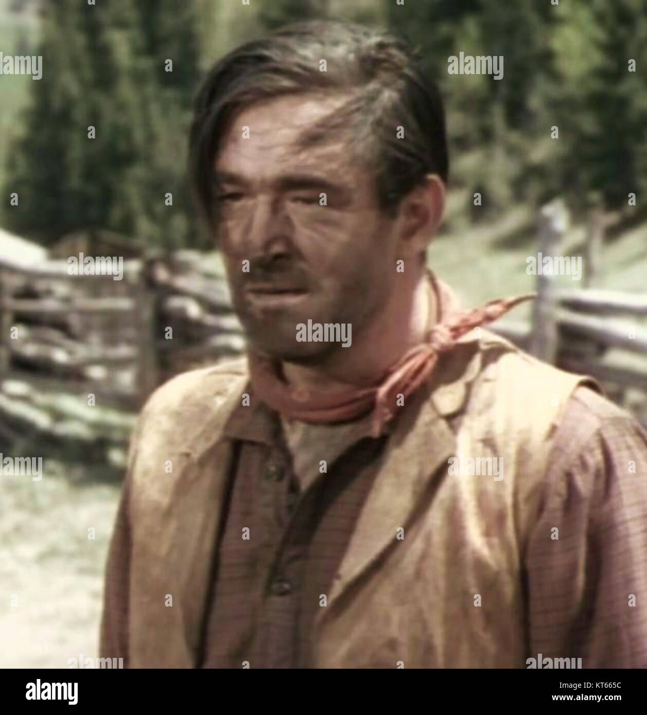 A promotional image featuring actor Ted de Corsia in the 1951 Western ...