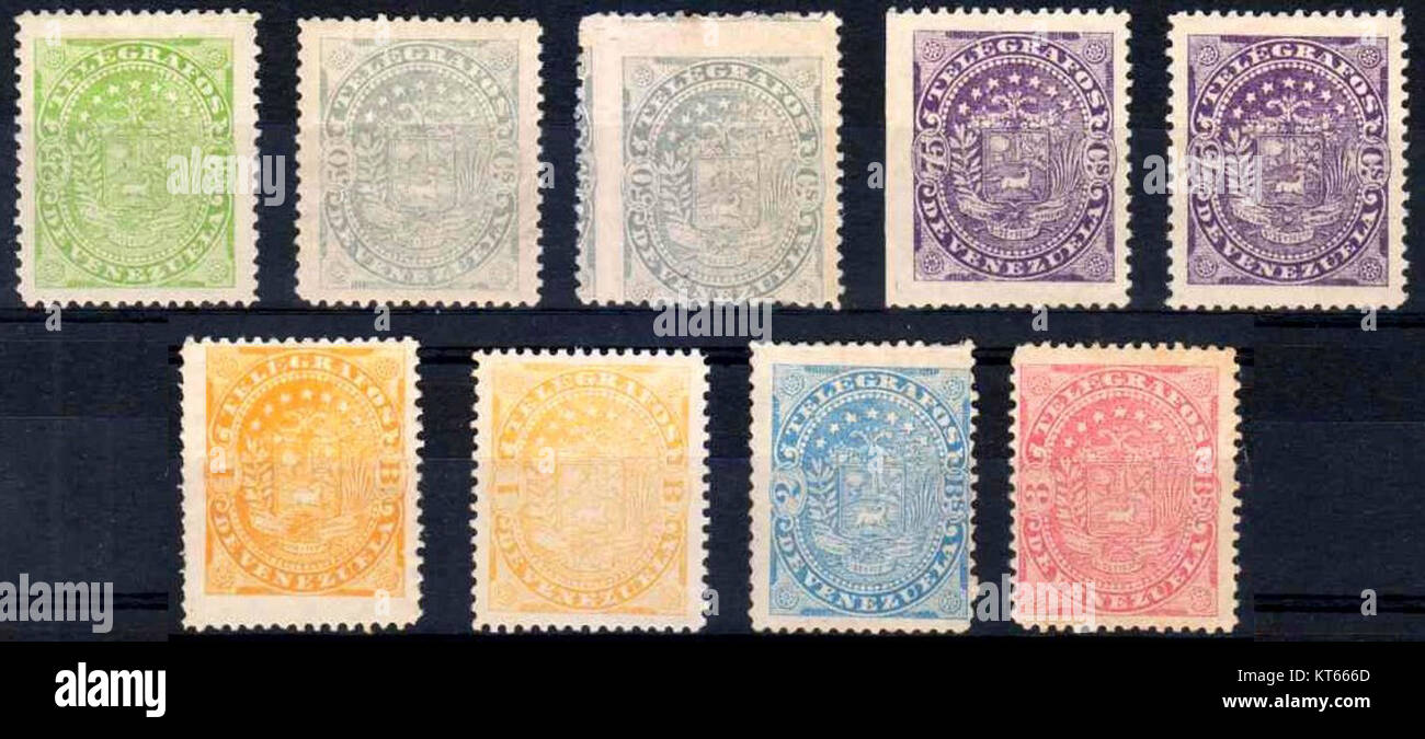 The telegraph stamps from Venezuela, issued in 1896, represent a ...