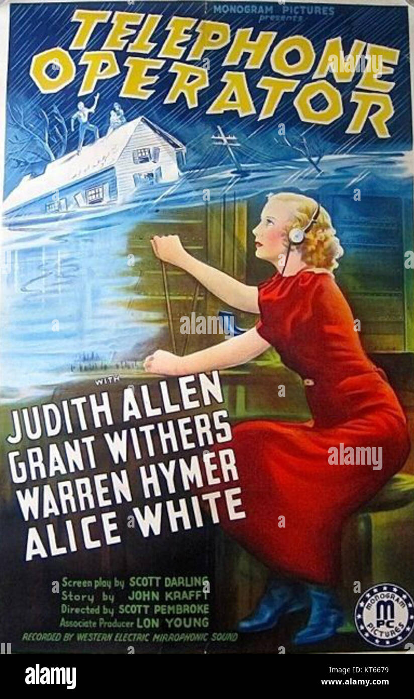 A vintage advertising poster depicting a telephone operator at work ...