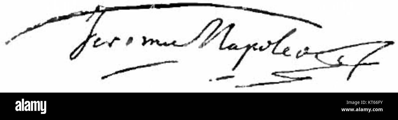 This image features the signature of Jerome Bonaparte, a historical ...