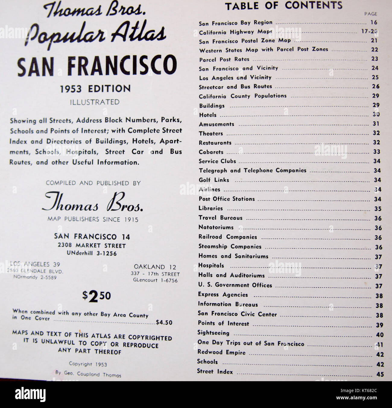 The title page of the 1953 Thomas Bros. map, a detailed and widely used ...