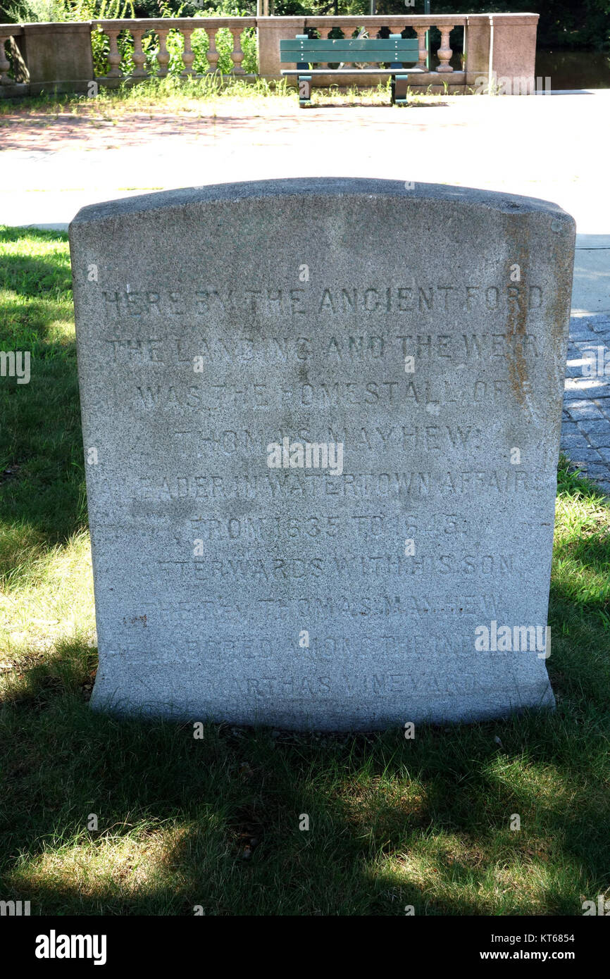 The Thomas Mayhew memorial in Watertown, Massachusetts, commemorates ...