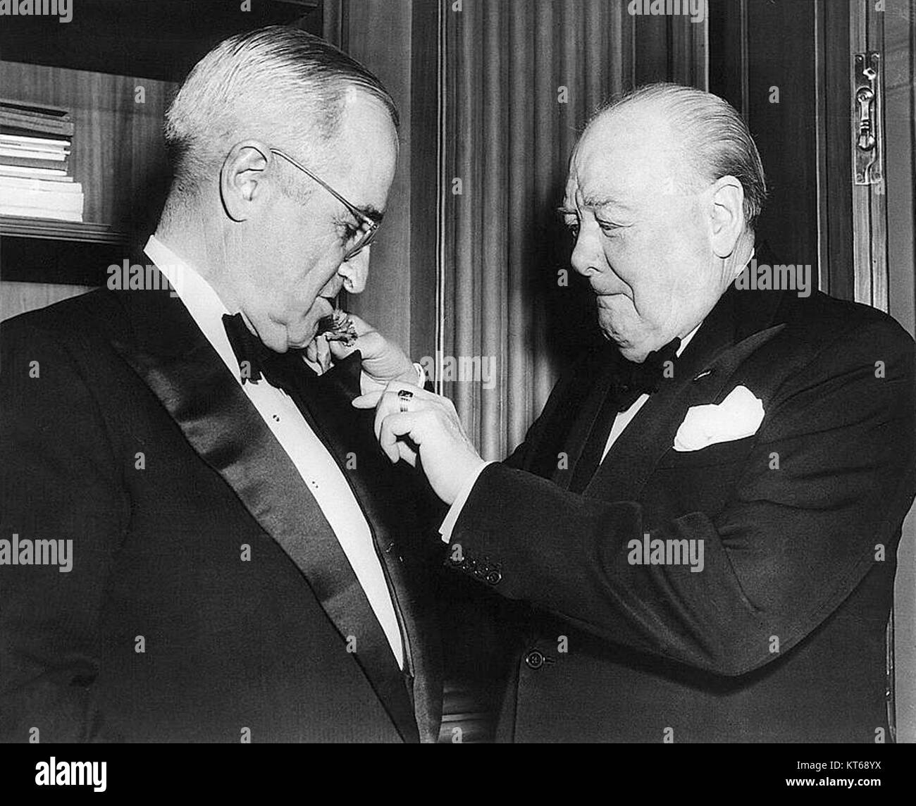 This photograph captures U.S. President Harry S. Truman and British ...