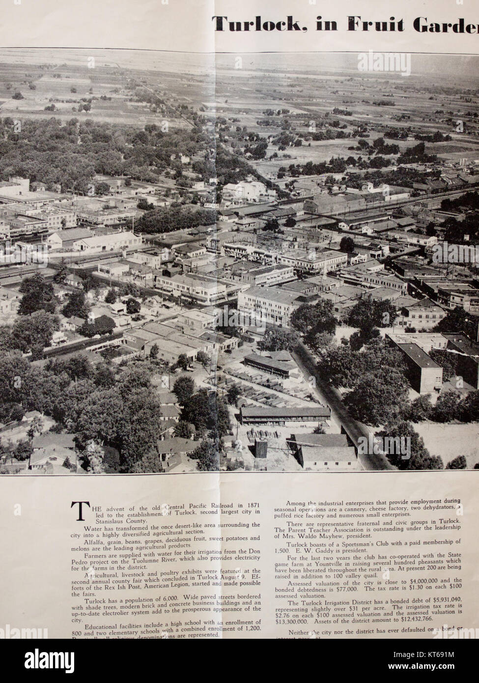 A 1936 aerial photograph of Turlock, California, providing a historical ...