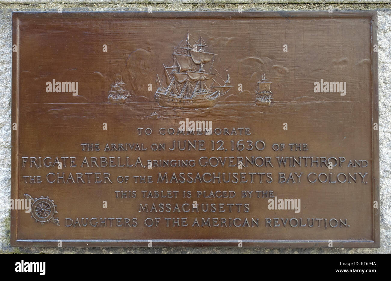 The Arbella plaque in Boston, Massachusetts, commemorates the ship ...