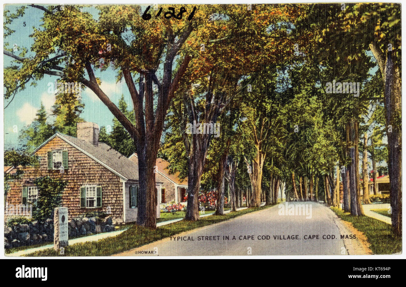 A typical street scene in a Cape Cod village, showcasing the ...