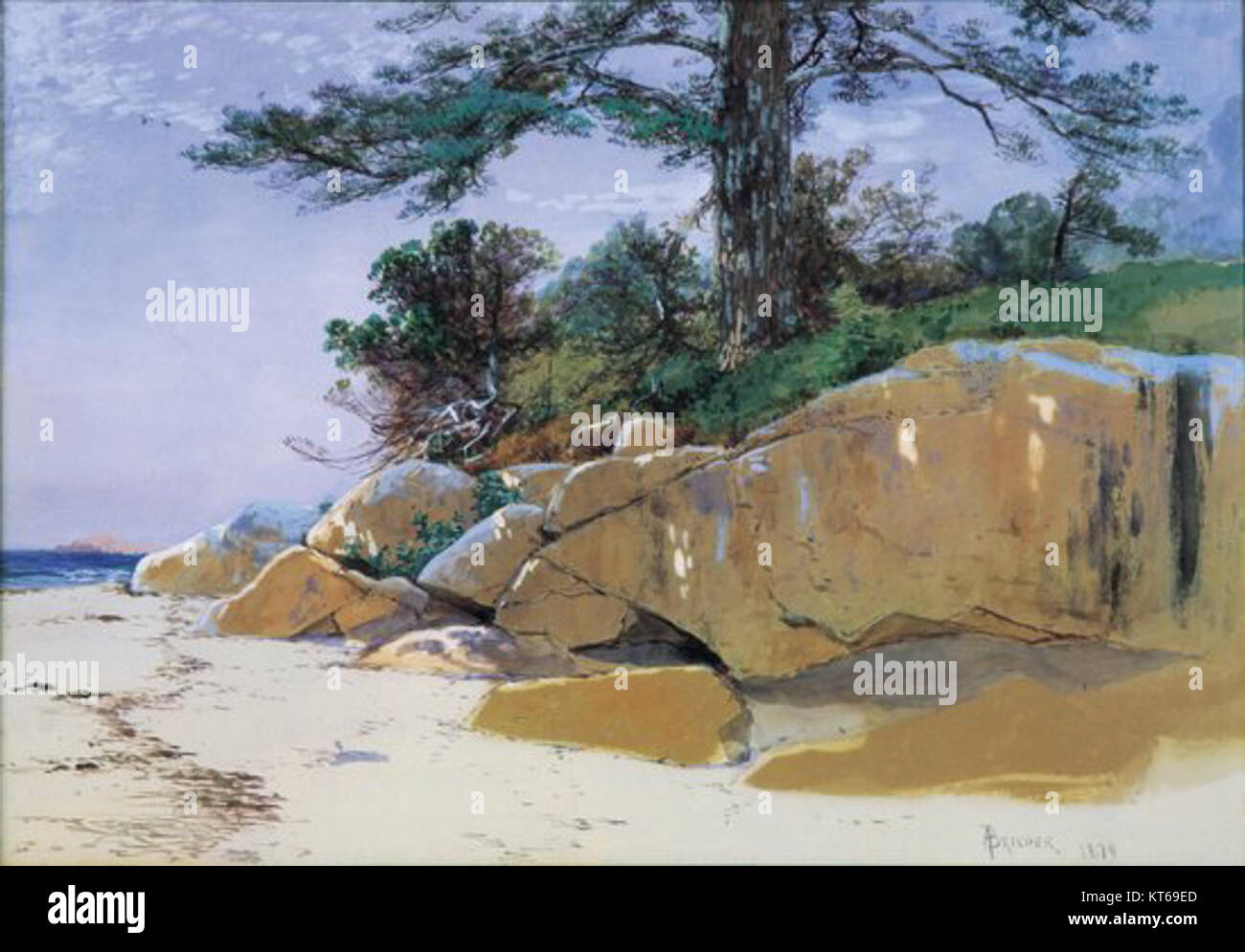 Alfred Thompson Bricher's 'Untitled' painting, depicting a coastal ...