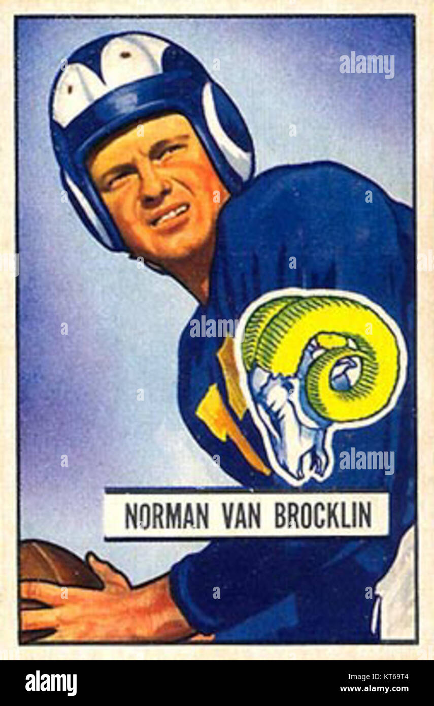 This card features Van Brocklin, a player from the 1951 Bowman football ...