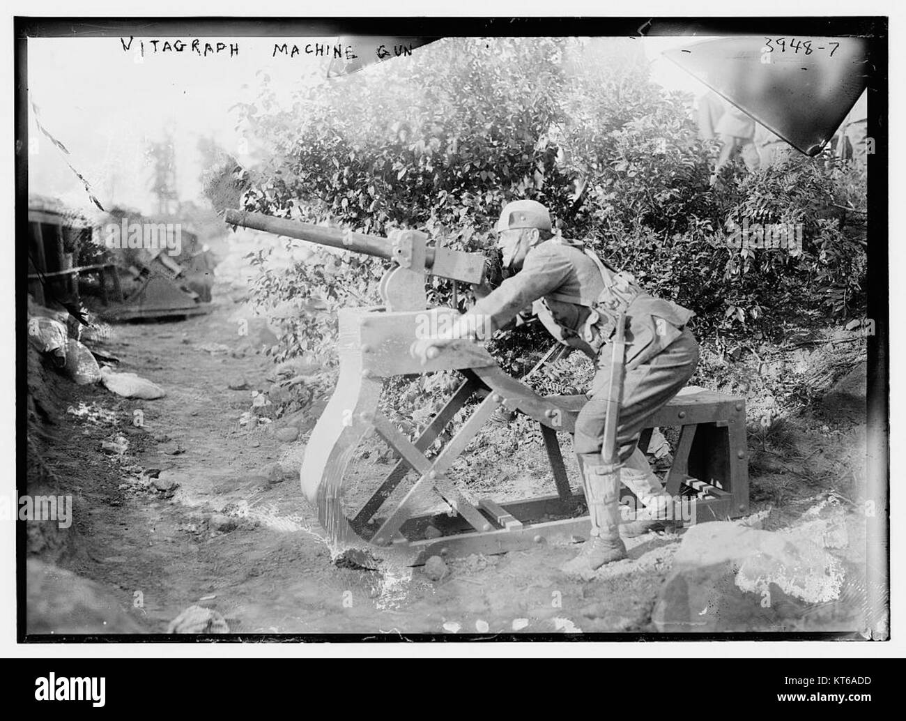 A machine gun from the Vitagraph film studio, identified by the ...