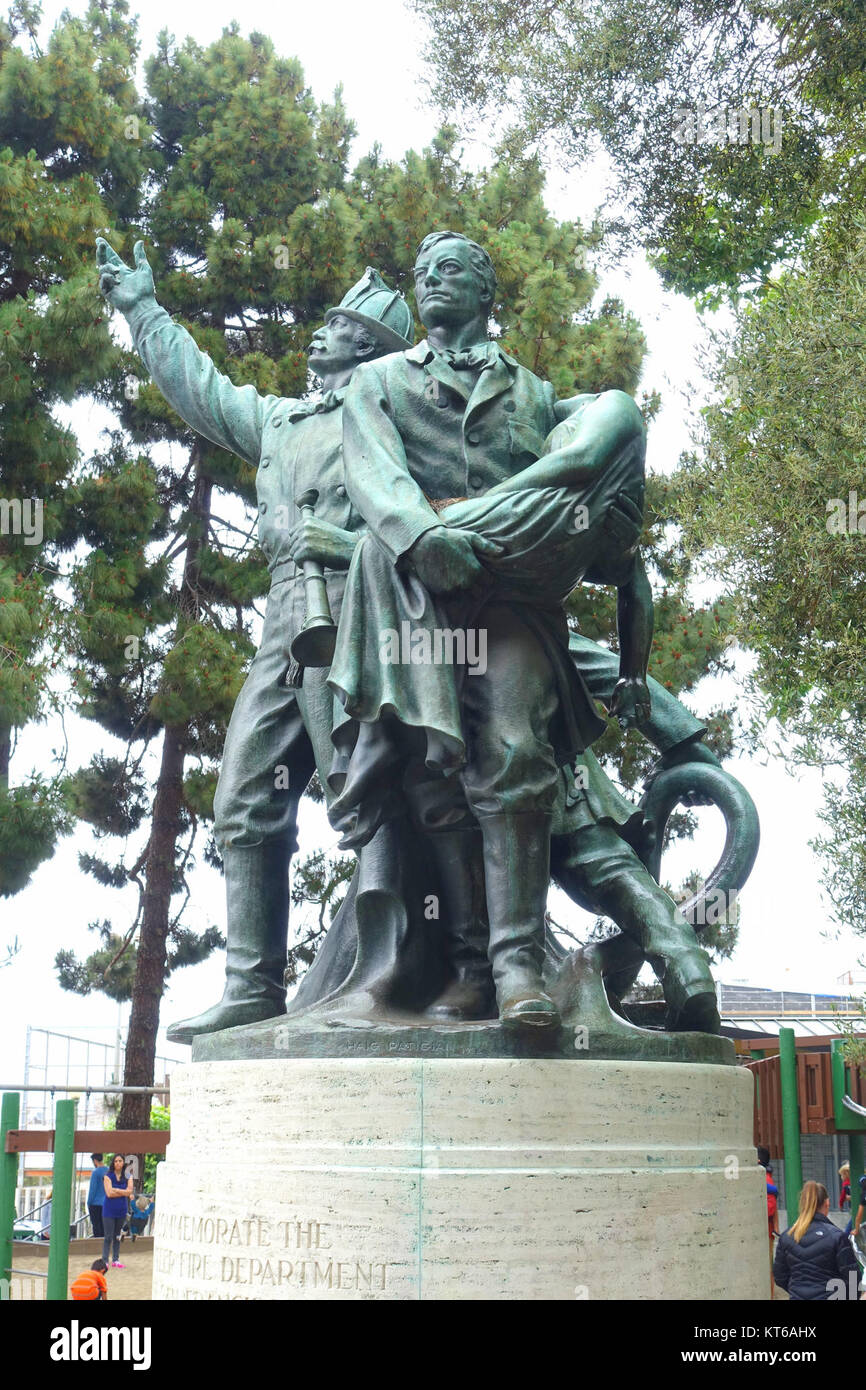 The Volunteer Firemen Memorial, sculpted by Haig Patigian, stands in ...