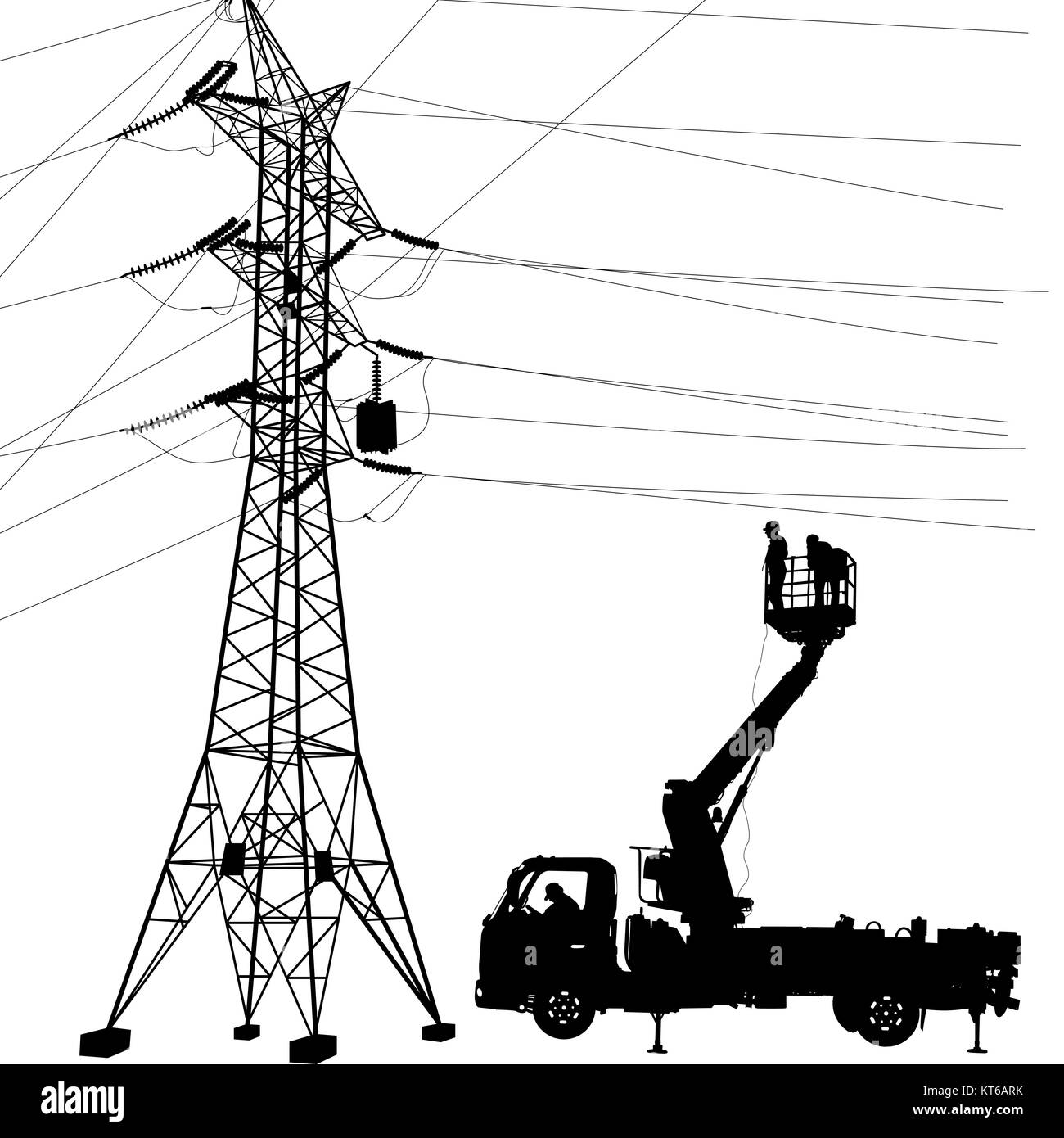 Electrician, making repairs at a power pole. illustration Stock Photo ...