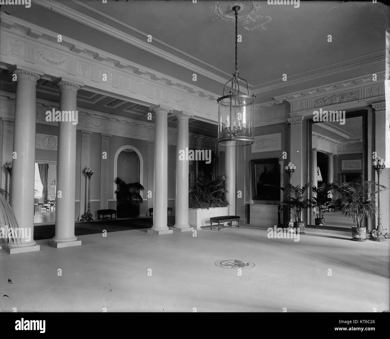 This entrance hall features a prominent seal, adding a touch of ...