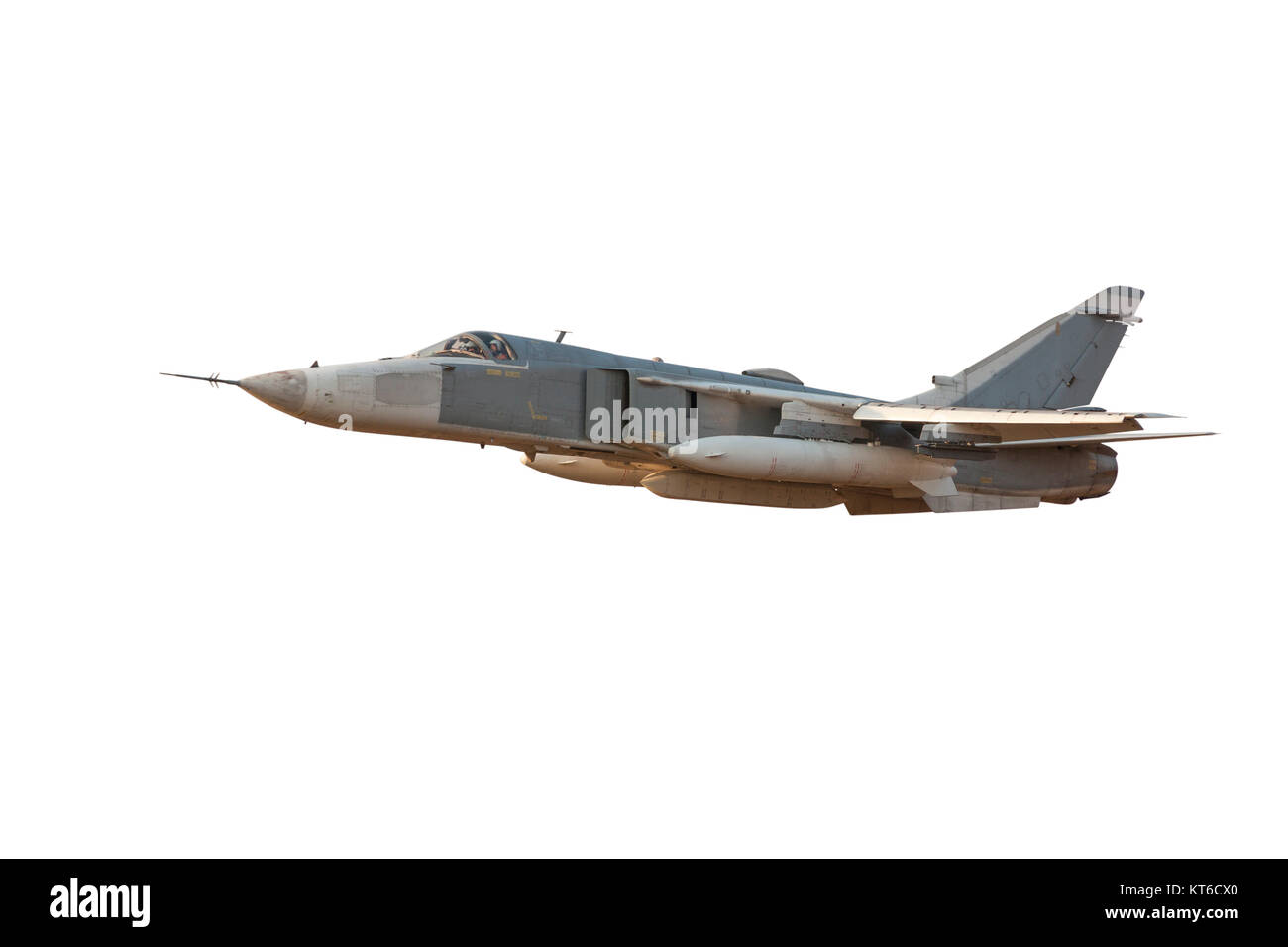 Military jet bomber Su-24 Fencer flying a white background Stock Photo ...