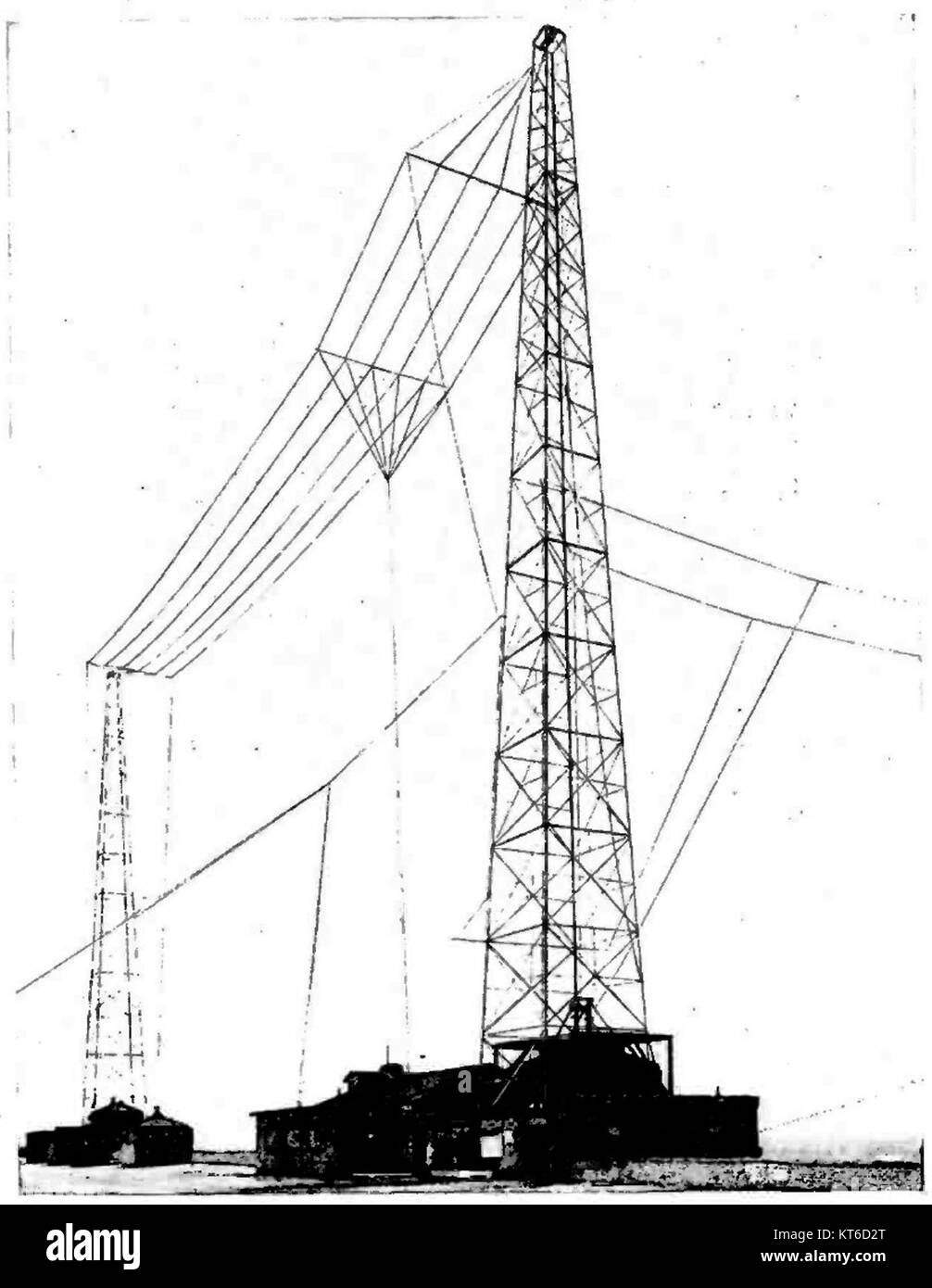 This image showcases a T-shaped antenna at the WBZ station in 1925. The ...