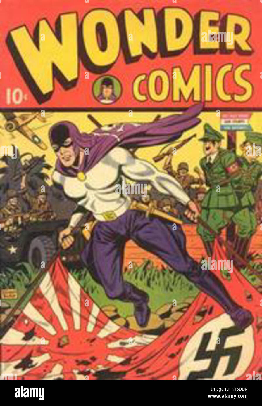 A cover image or advertisement for Wonder Comics, featuring a superhero ...
