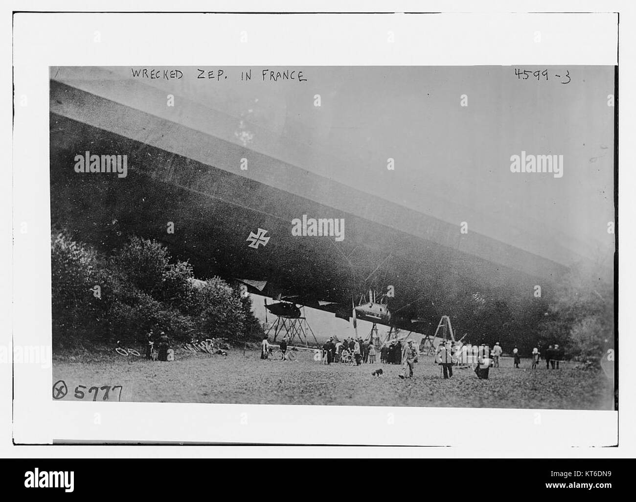 This image shows a wrecked Zeppelin in France, representing the ...