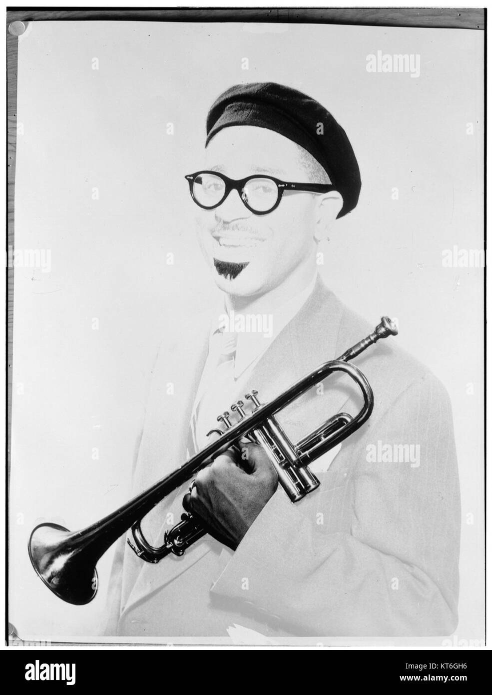 This portrait captures American jazz trumpeter and composer Dizzy ...