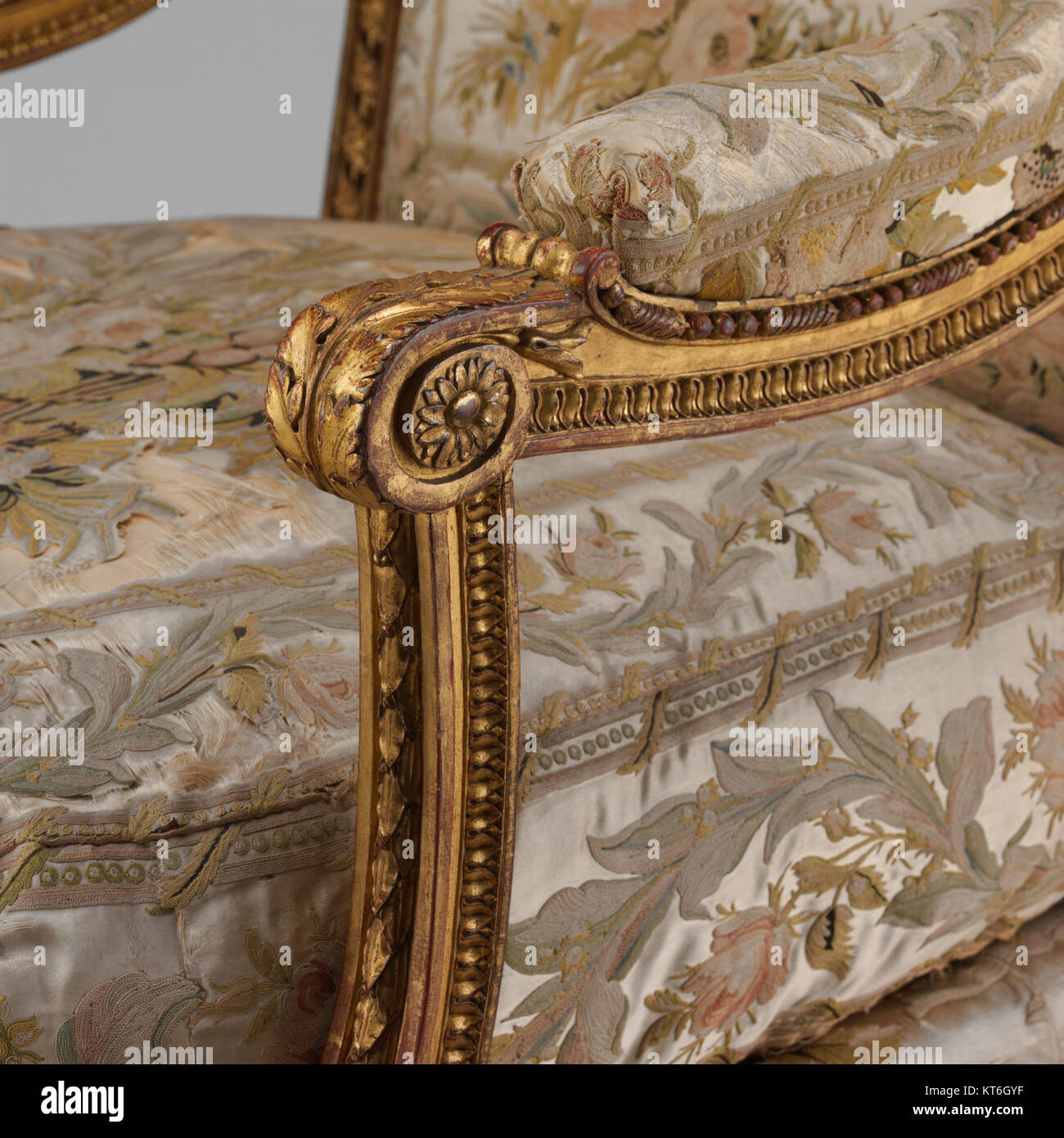 The 'Fauteuil C3A0 la reine' armchair, part of a pair, is a French ...