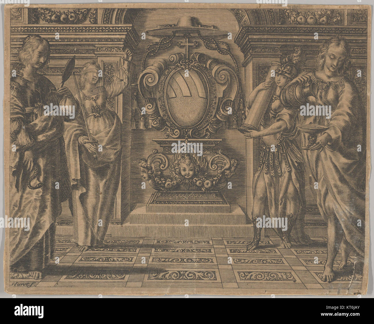 The Arms of the Ludovisi Family, surrounded by four allegorical figures ...
