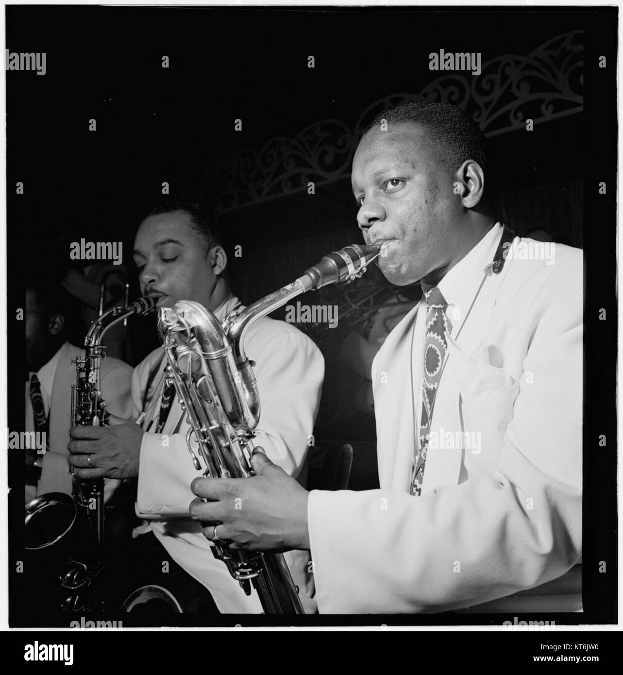 This portrait from November 1946 features jazz musicians Harry Carney ...