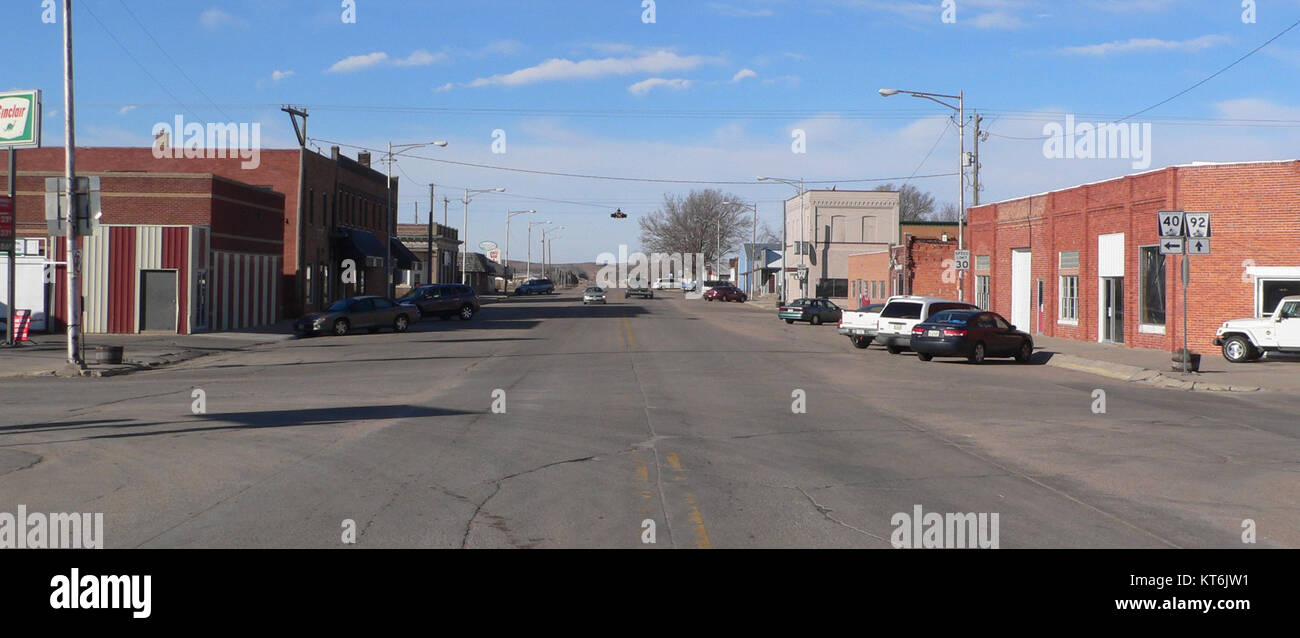 A photograph of Arnold Avenue in Arnold, Nebraska, facing west. The ...