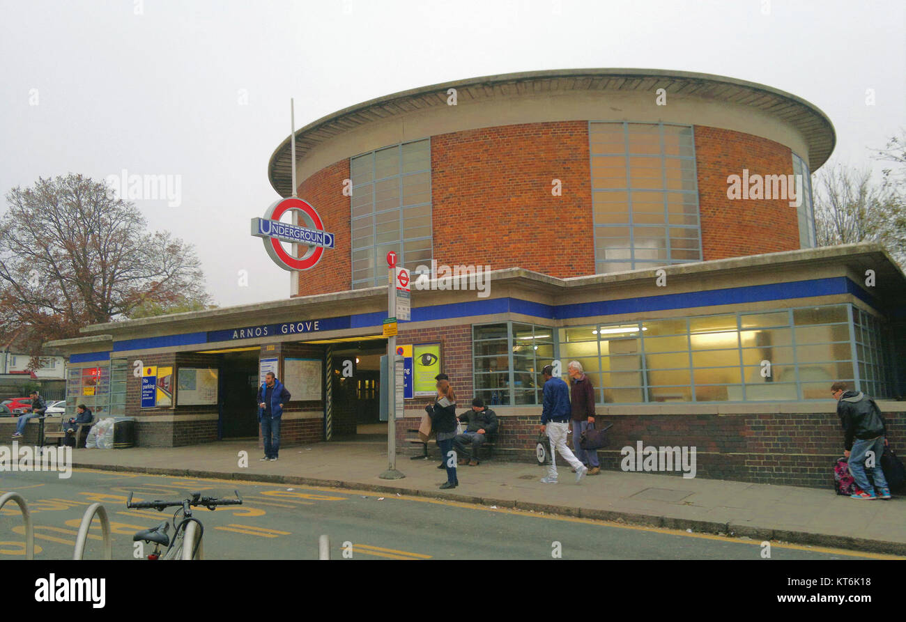 Arnos Grove underground station, located in North London, is captured ...